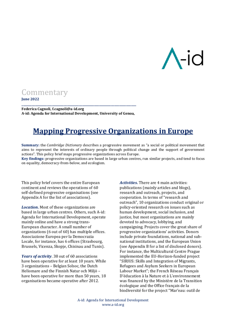 Mapping Progressive Organizations in Europe - A-id
